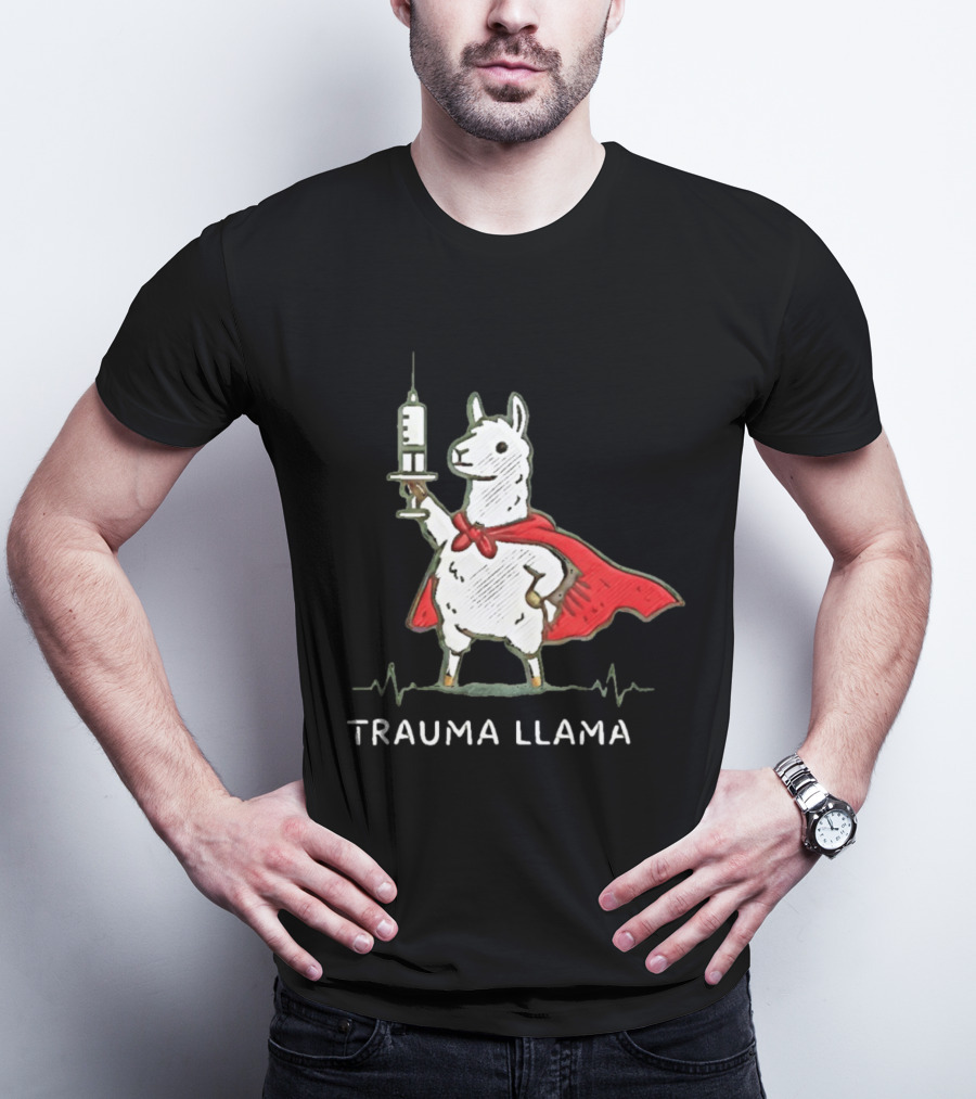 Trauma Llama Nurse Superhero Holding Syringe T-Shirt