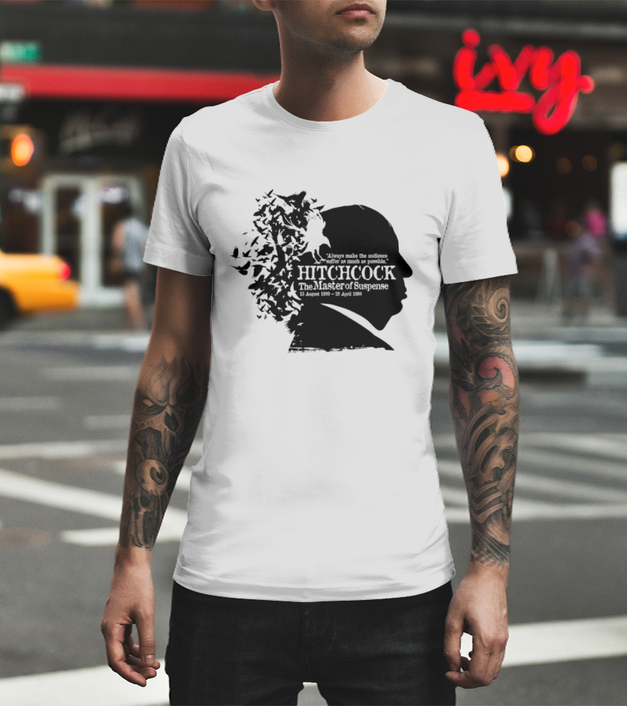 Alfred Hitchcock The Master Of Suspense Silhouette Birds 1899 1980 T-Shirt