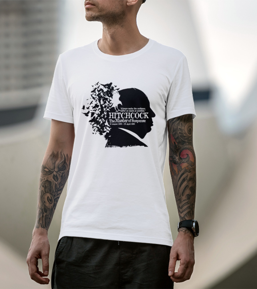 Alfred Hitchcock The Master Of Suspense Silhouette Birds 1899 1980 T-Shirt