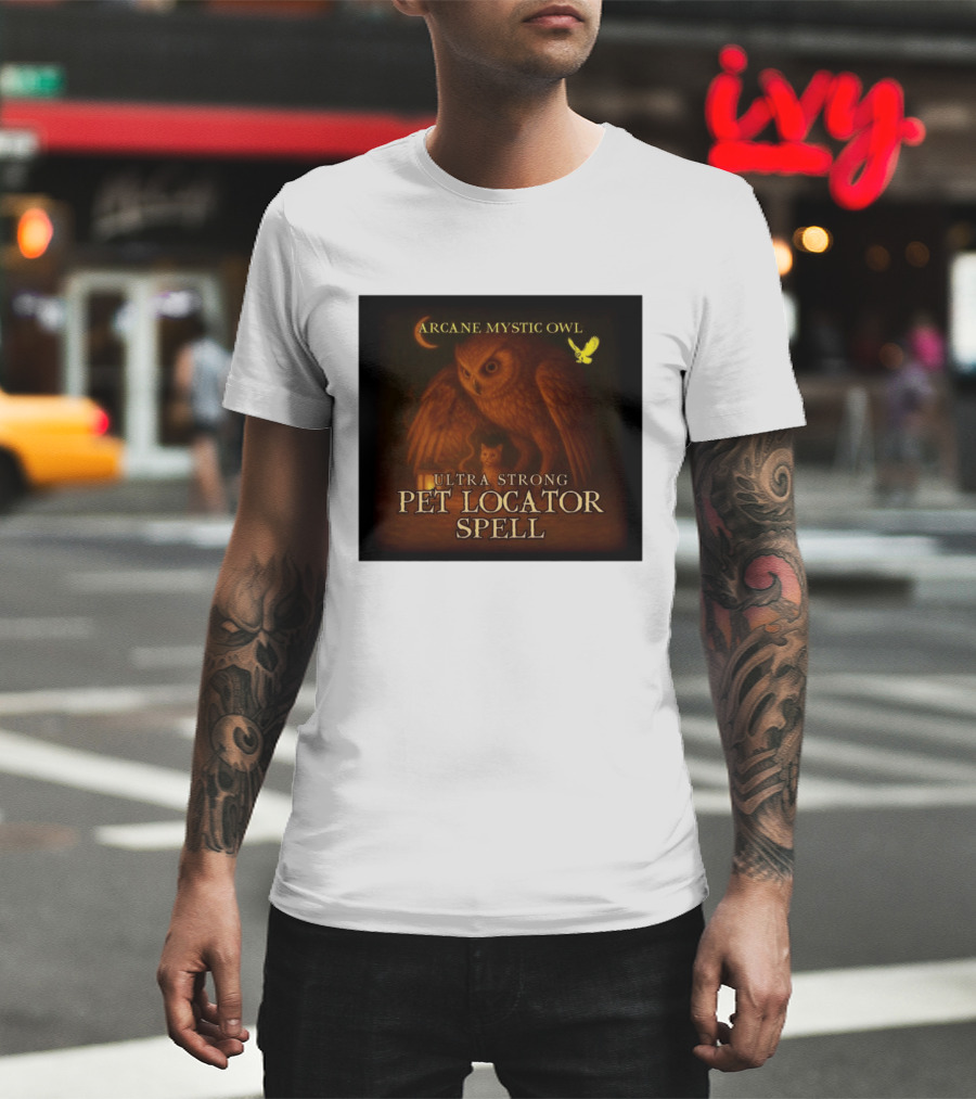 Arcane Mystic Owl Ultra Strong Pet Locator Spell Moonlit Guardian T-Shirt