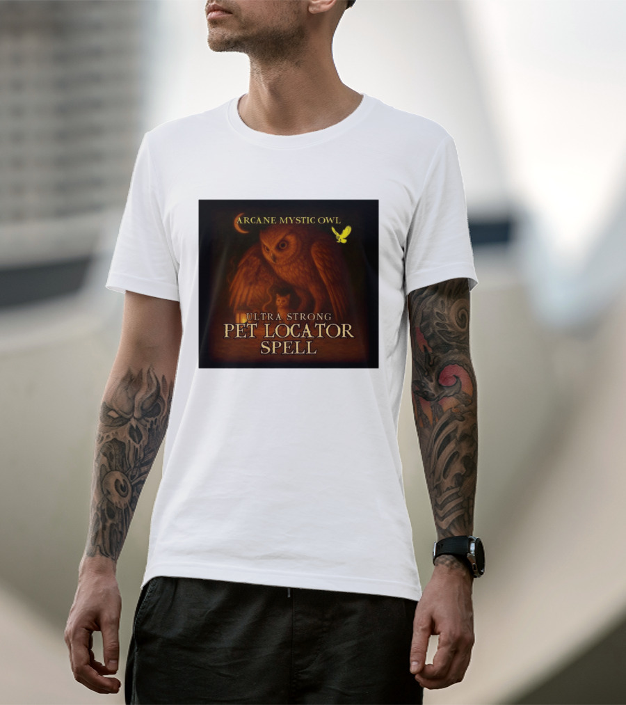Arcane Mystic Owl Ultra Strong Pet Locator Spell Moonlit Guardian T-Shirt