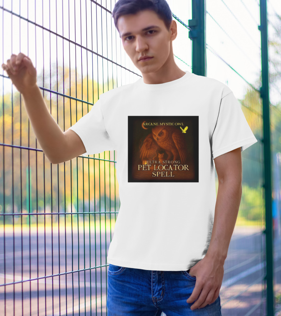 Arcane Mystic Owl Ultra Strong Pet Locator Spell Moonlit Guardian T-Shirt