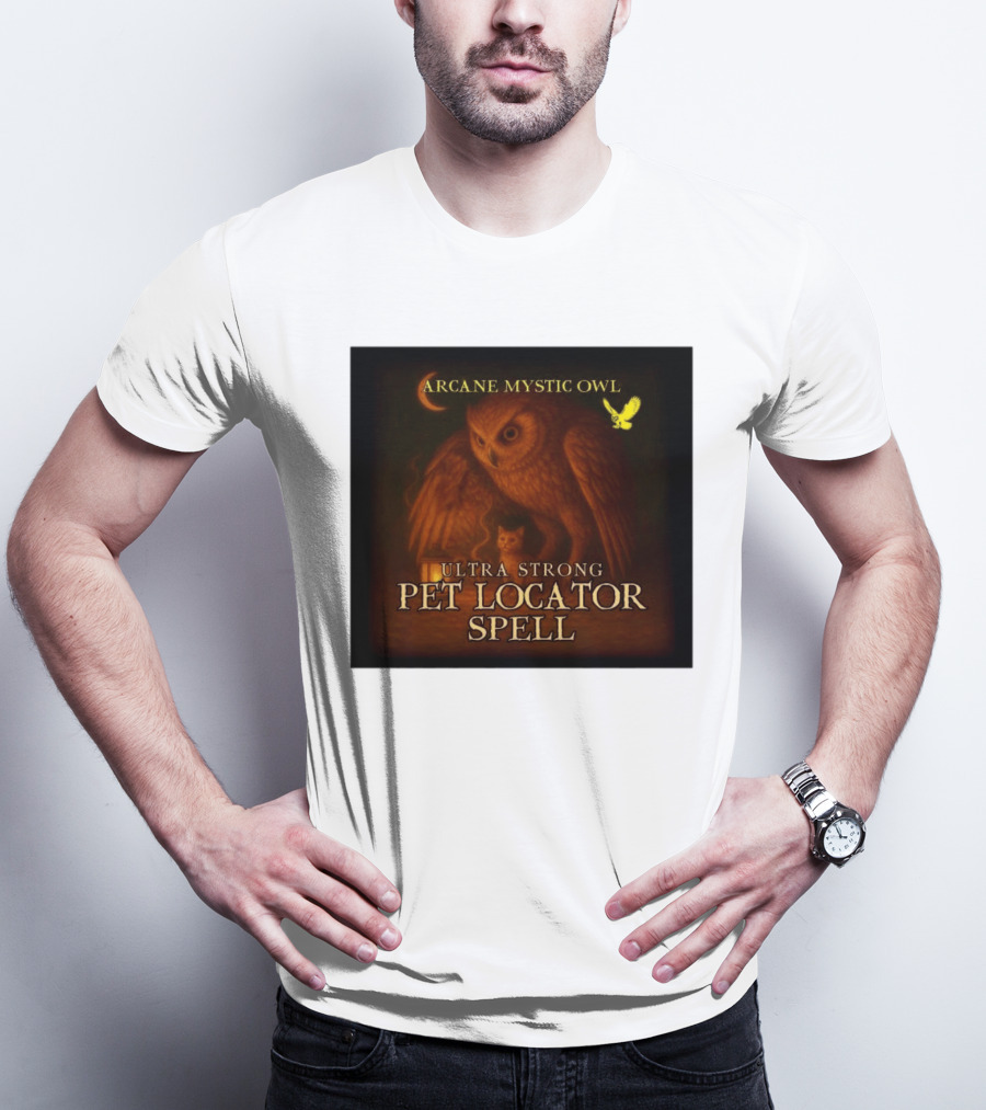 Arcane Mystic Owl Ultra Strong Pet Locator Spell Moonlit Guardian T-Shirt