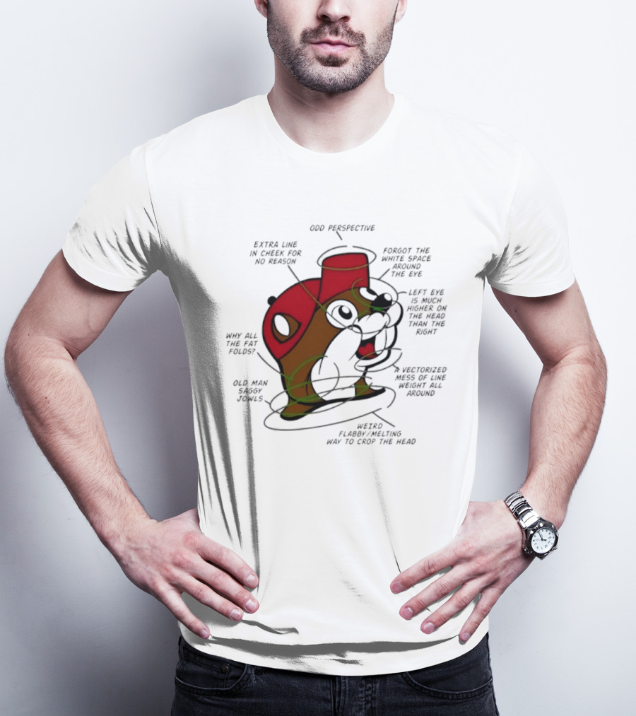 Beaver Cartoon Anatomy Critique Buc Ee's Extra Chin Humor Perspective Analysis T-Shirt