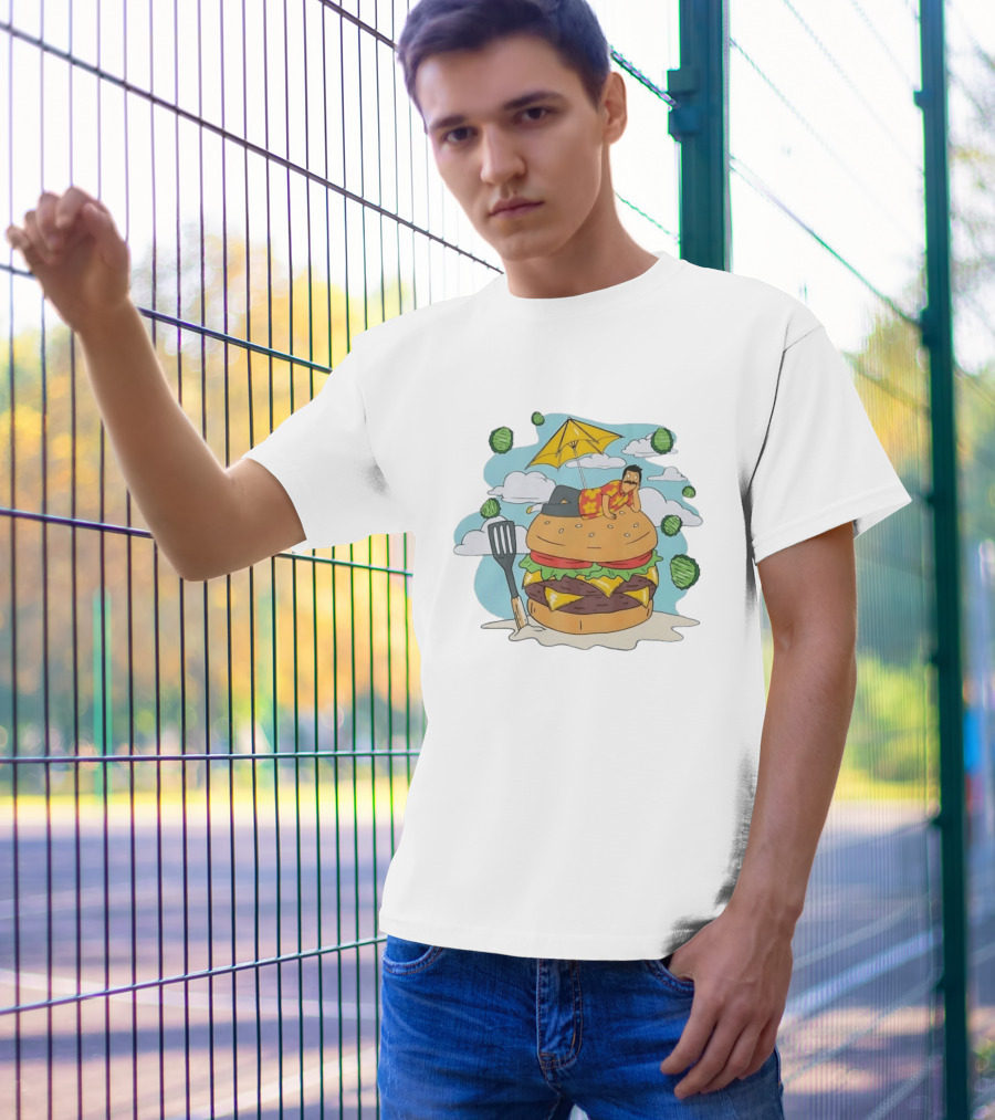 Bob Belcher Relaxing On Giant Burger With Lettuce Clouds And Spatula Bob's Burgers T-Shirt