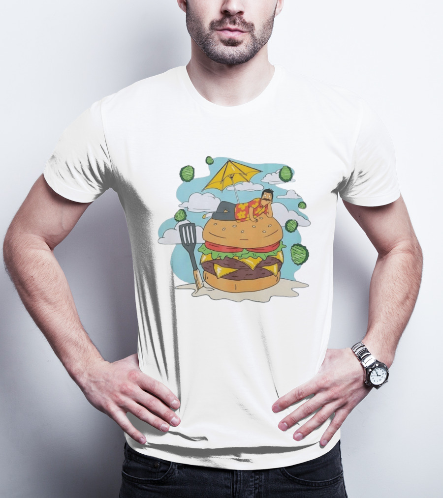 Bob Belcher Relaxing On Giant Burger With Lettuce Clouds And Spatula Bob's Burgers T-Shirt
