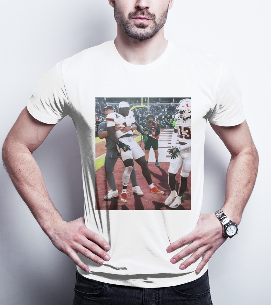 Miami Hurricanes Football Players Number 1 And 13 Celebration On Field T-Shirt