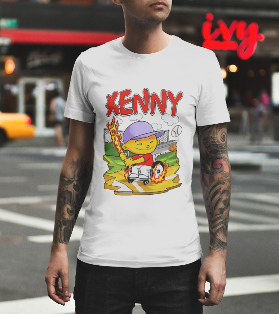 Kenny Kawaguchi Backyard Baseball Character Wheelchair Flames T-Shirt
