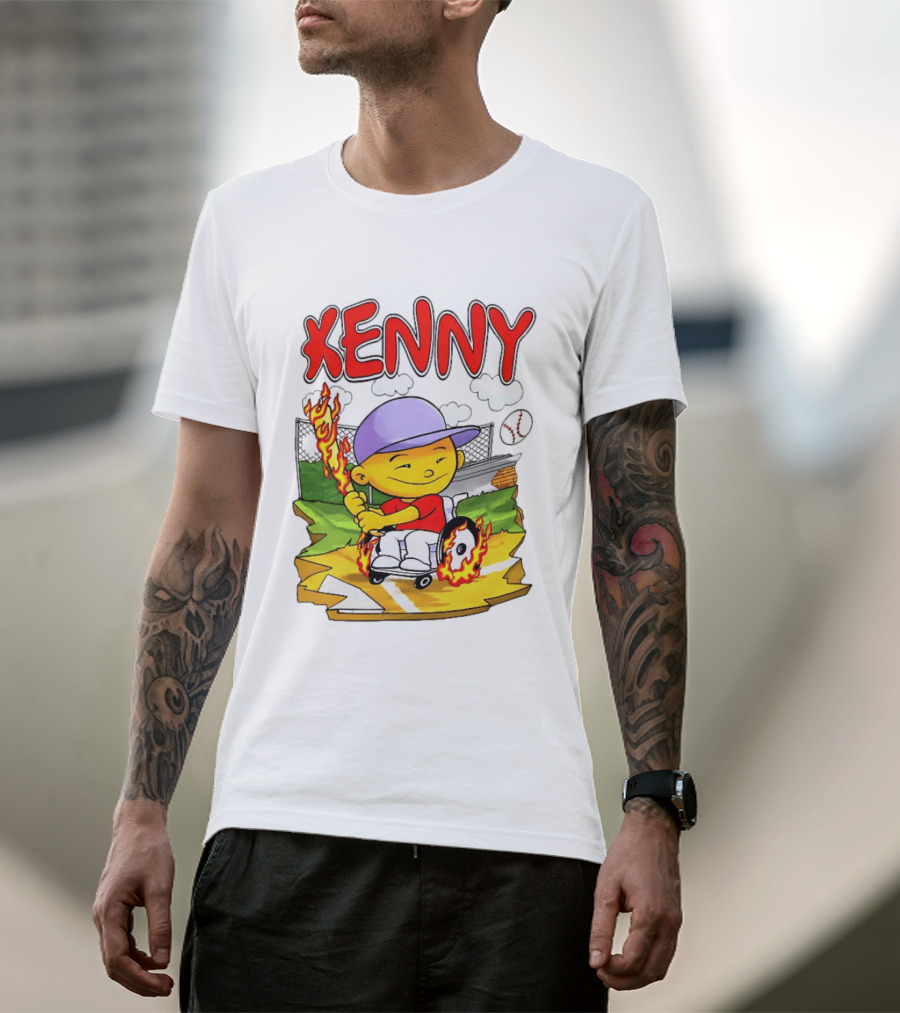 Kenny Kawaguchi Backyard Baseball Character Wheelchair Flames T-Shirt