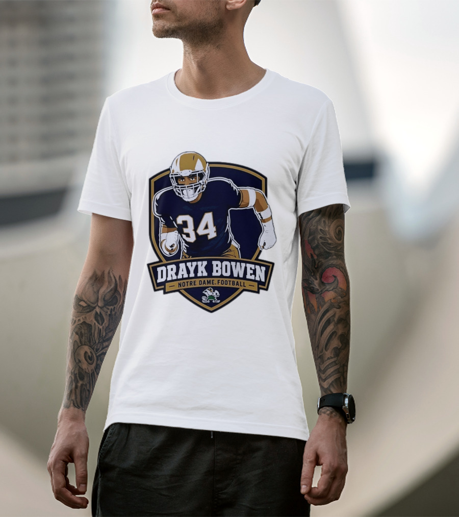 Drayk Bowen Notre Dame Football 34 Fighting Irish NCAA T-Shirt
