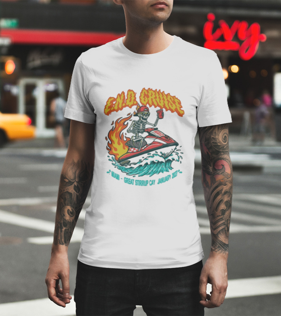 E.N.D. Cruise Skeleton Wave Rider Miami Great Stirrup Cay January 2024 T-Shirt