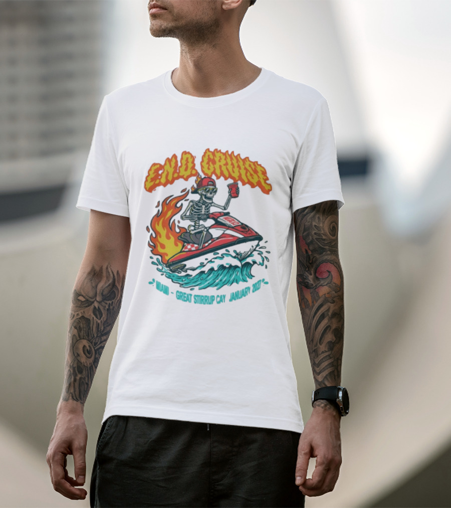 E.N.D. Cruise Skeleton Wave Rider Miami Great Stirrup Cay January 2024 T-Shirt