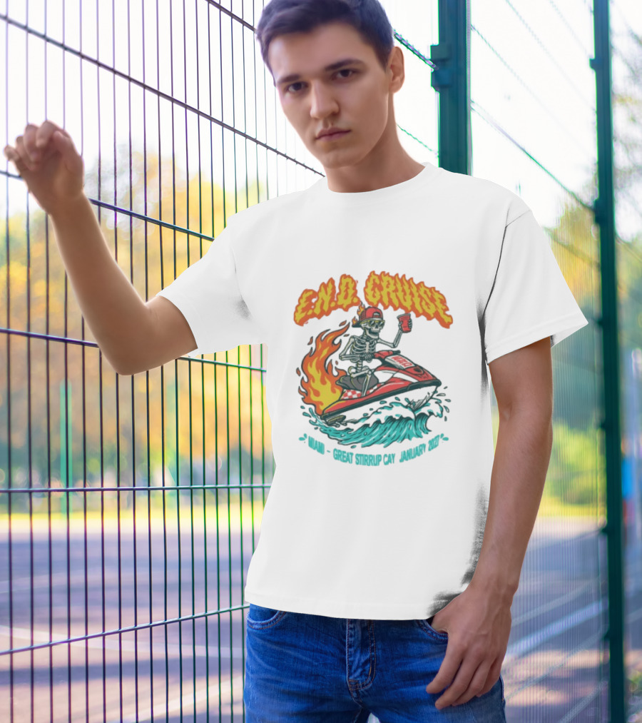 E.N.D. Cruise Skeleton Wave Rider Miami Great Stirrup Cay January 2024 T-Shirt