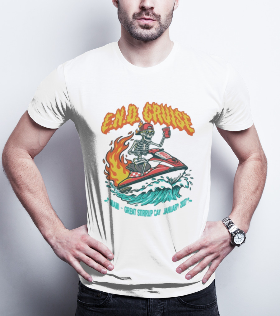 E.N.D. Cruise Skeleton Wave Rider Miami Great Stirrup Cay January 2024 T-Shirt