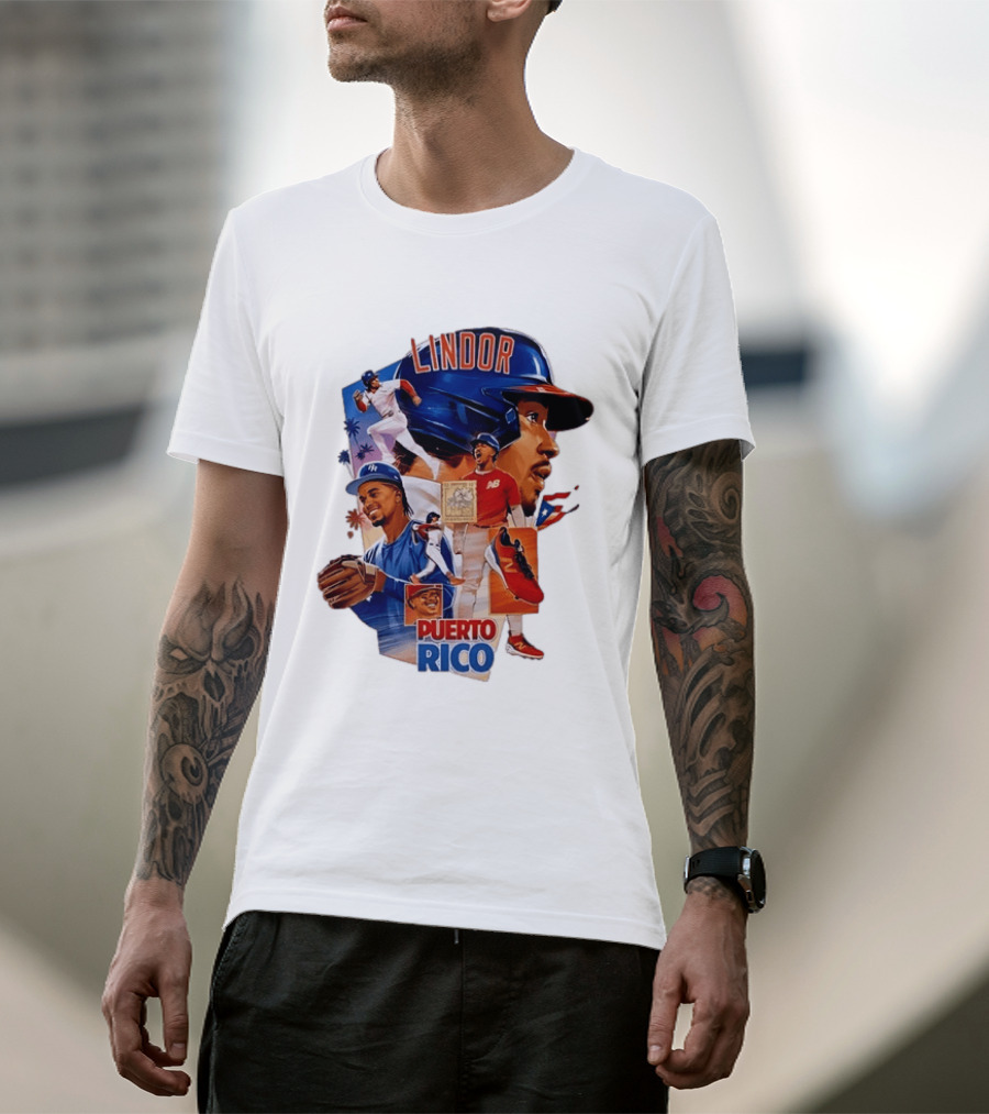 Francisco Lindor Puerto Rico New York Mets Baseball Legend Blue And Orange Helmet Dynamic Action Moves T-Shirt