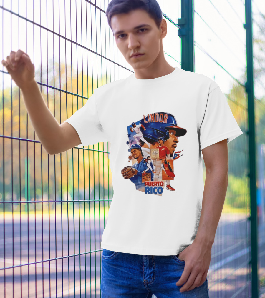 Francisco Lindor Puerto Rico New York Mets Baseball Legend Blue And Orange Helmet Dynamic Action Moves T-Shirt