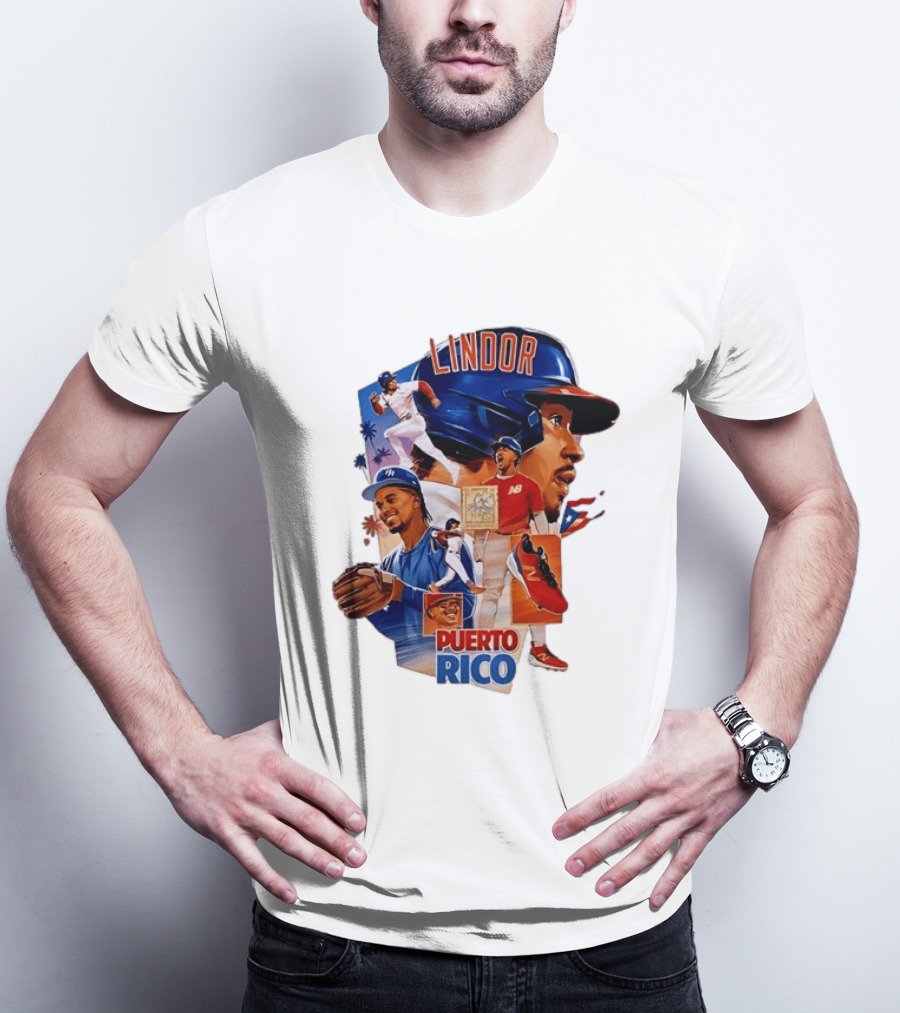 Francisco Lindor Puerto Rico New York Mets Baseball Legend Blue And Orange Helmet Dynamic Action Moves T-Shirt