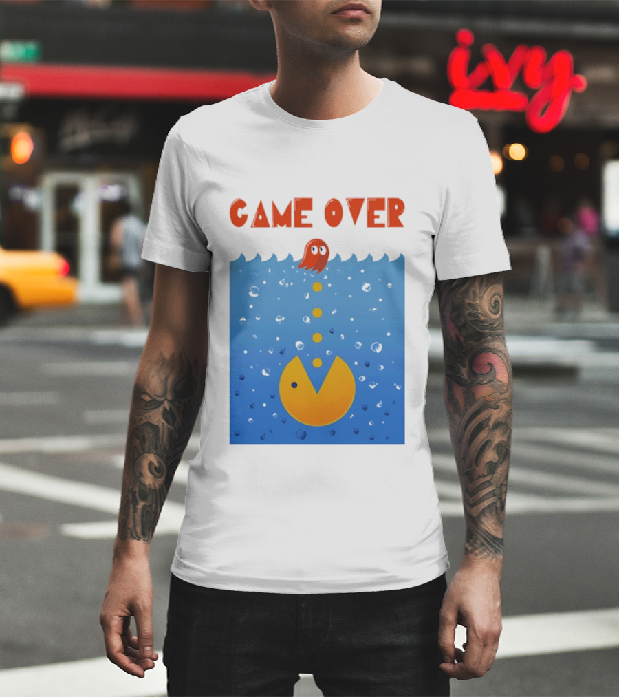 Pac Man Game Over Underwater Ghost Retro Gaming T-Shirt