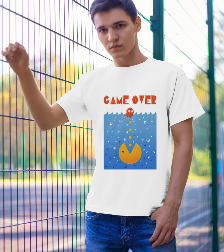 Pac Man Game Over Underwater Ghost Retro Gaming T-Shirt