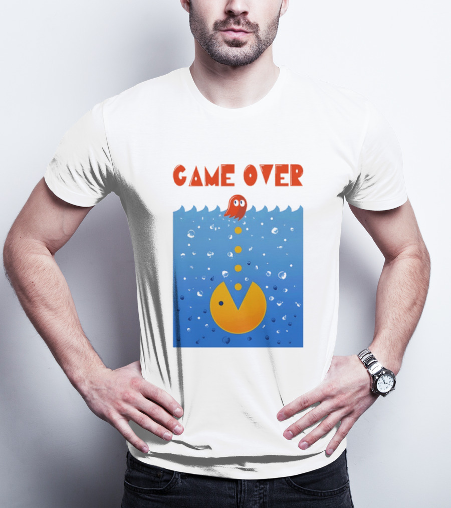 Pac Man Game Over Underwater Ghost Retro Gaming T-Shirt