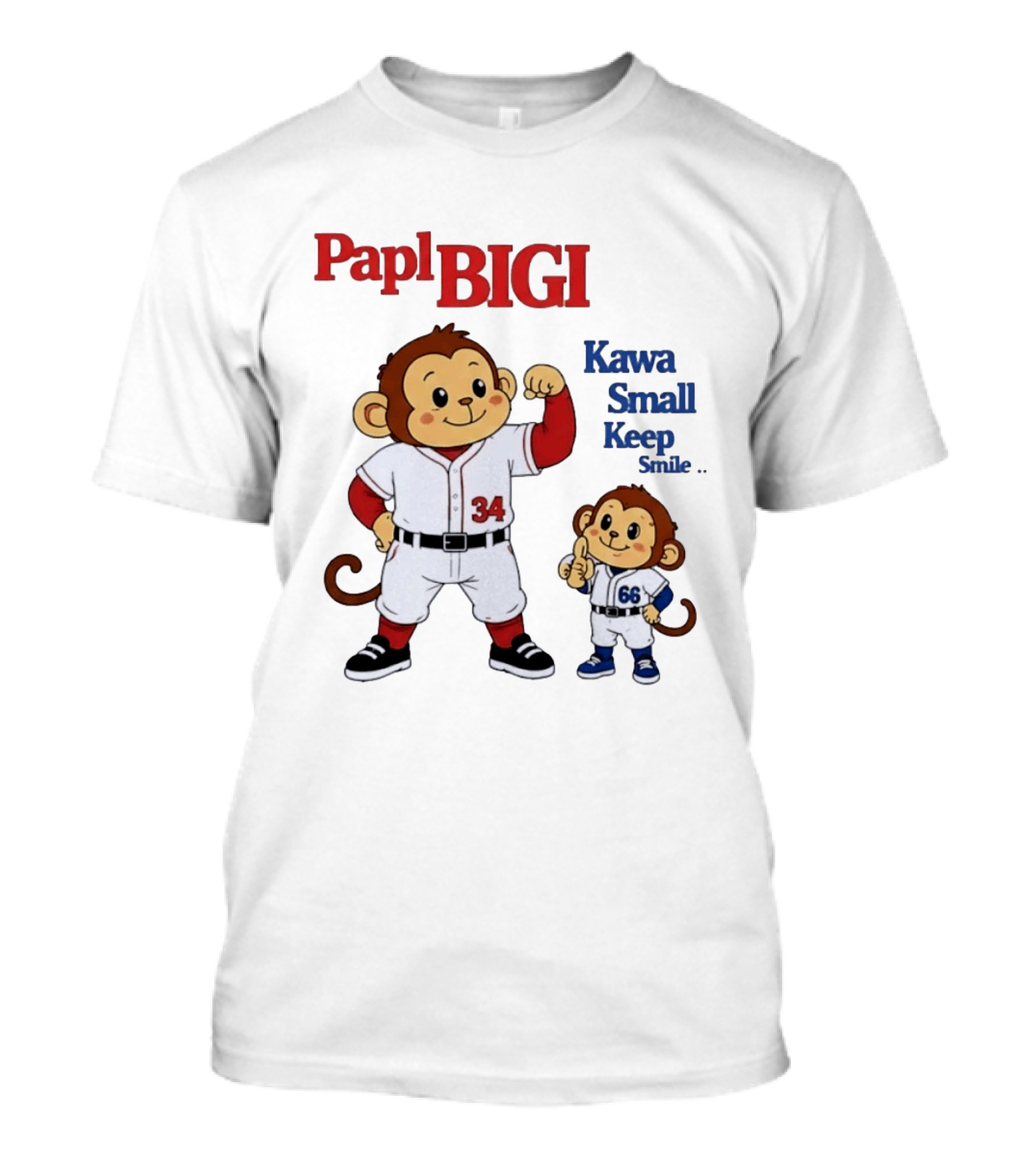 Papl BIGI Kawa Small Keep Smile Baseball Monkey Players 34 66 T-Shirt