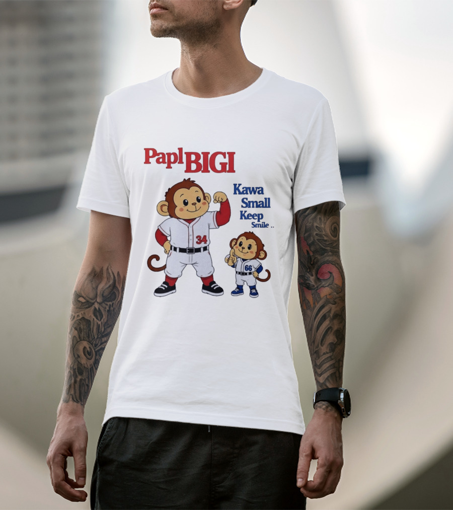 Papl BIGI Kawa Small Keep Smile Baseball Monkey Players 34 66 T-Shirt