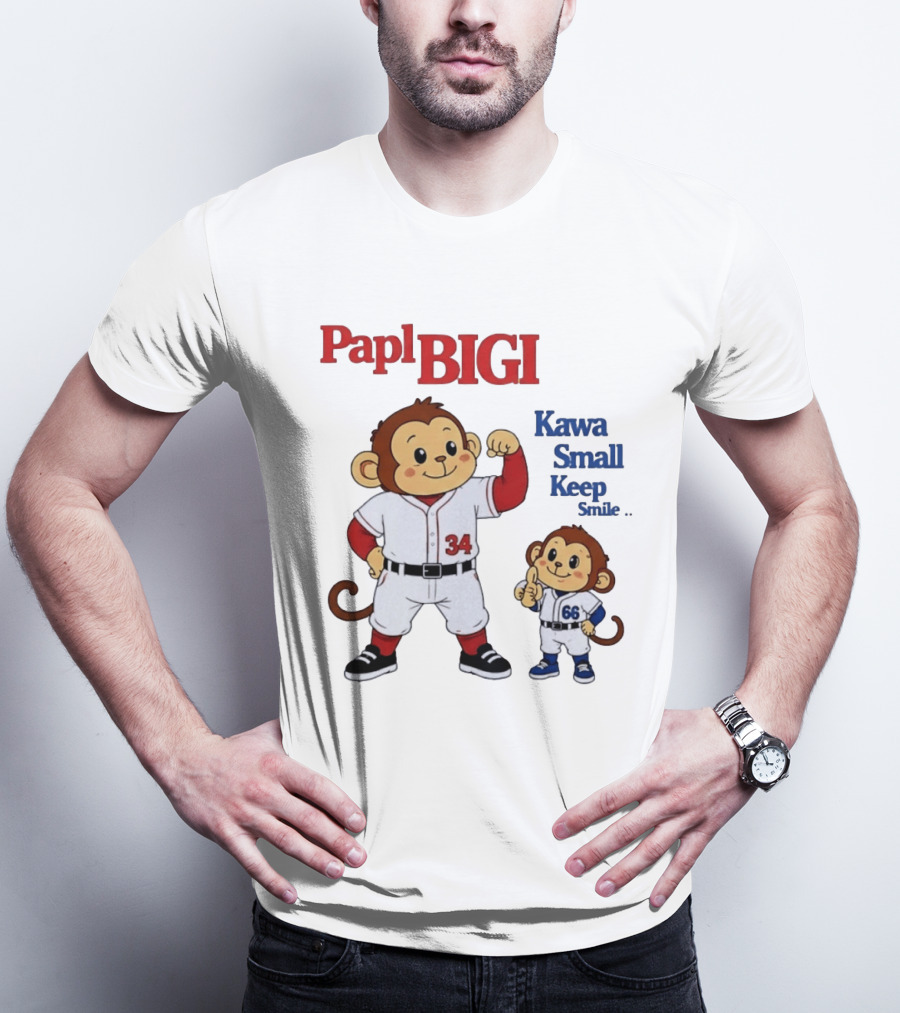 Papl BIGI Kawa Small Keep Smile Baseball Monkey Players 34 66 T-Shirt