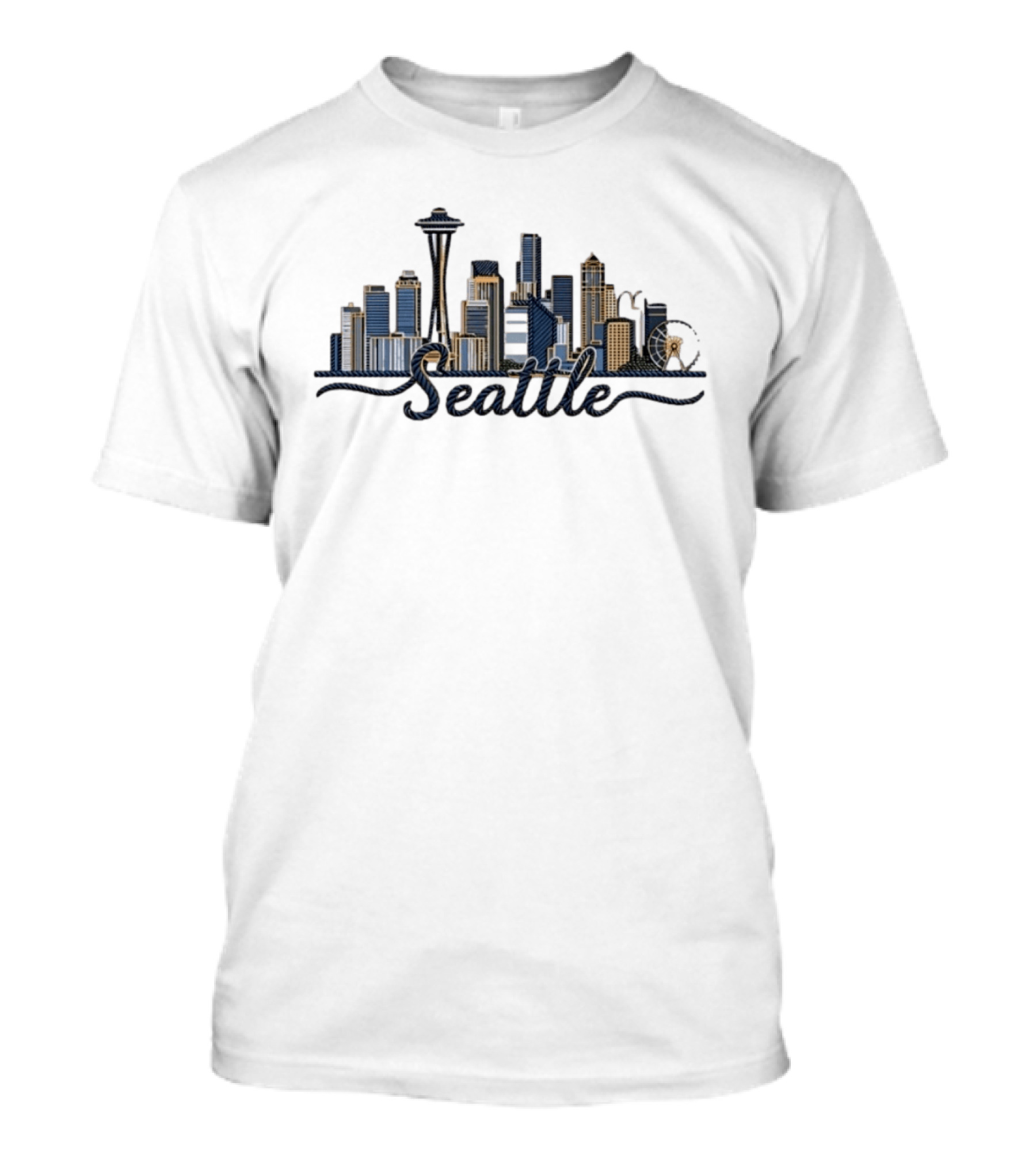 Seattle Skyline Rope Art Space Needle Ferris Wheel Cityscape T-Shirt