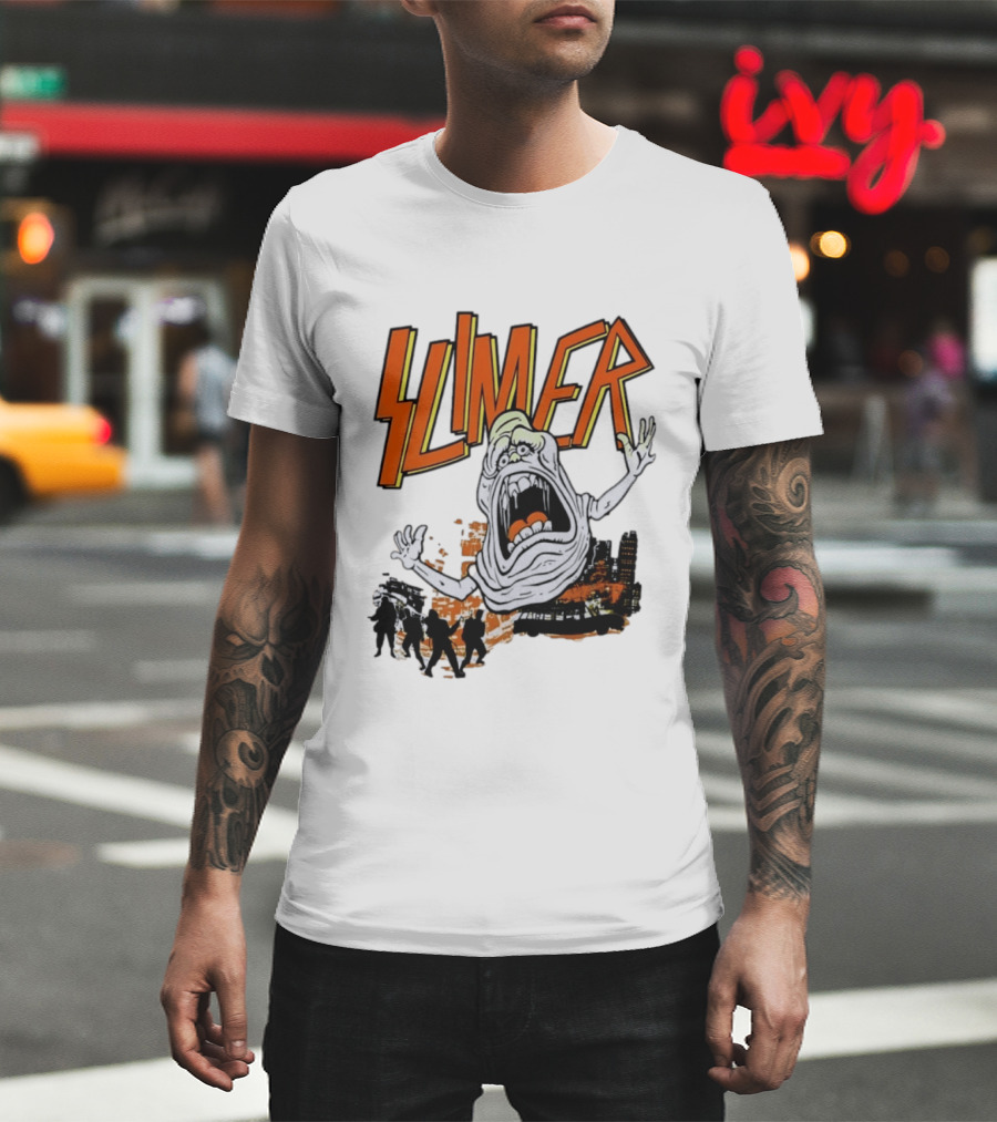 Slimer Ghostbusters 80s Movie Iconic Character Silhouette Scene T-Shirt