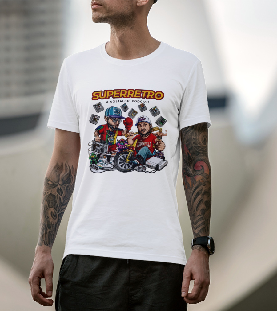 SuperRetro A Nostalgic Podcast Charlotte Hornets Louisville Cardinals Boombox Ugk Figurines Retro Games T-Shirt