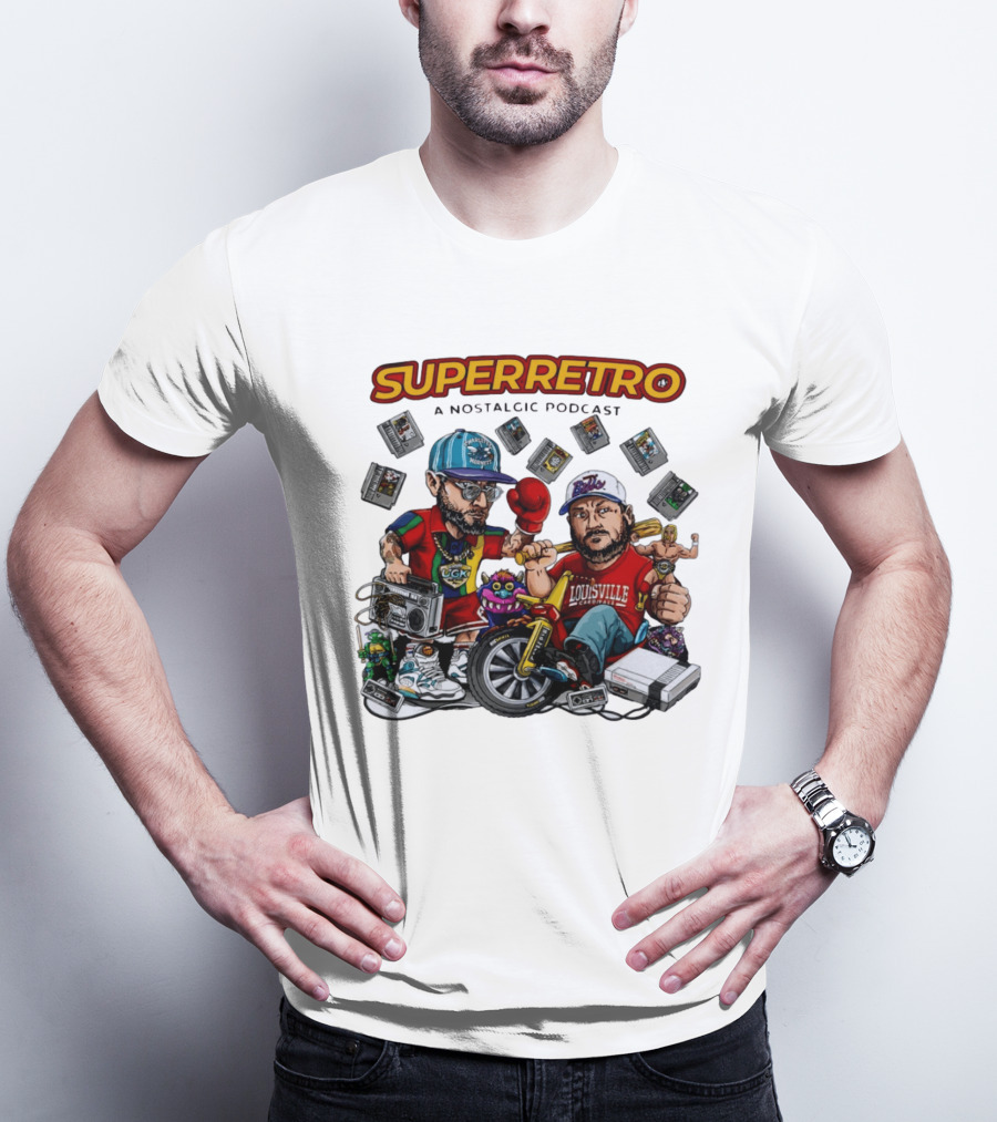SuperRetro A Nostalgic Podcast Charlotte Hornets Louisville Cardinals Boombox Ugk Figurines Retro Games T-Shirt