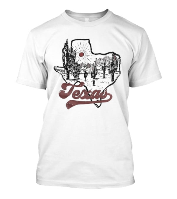 Texas Cacti Sun Rays Desert Scene Map T-Shirt