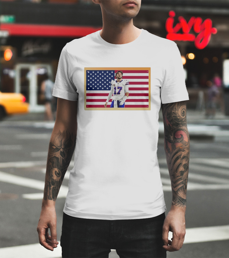 Josh Allen Buffalo Bills American Flag Football Star 17 T-Shirt