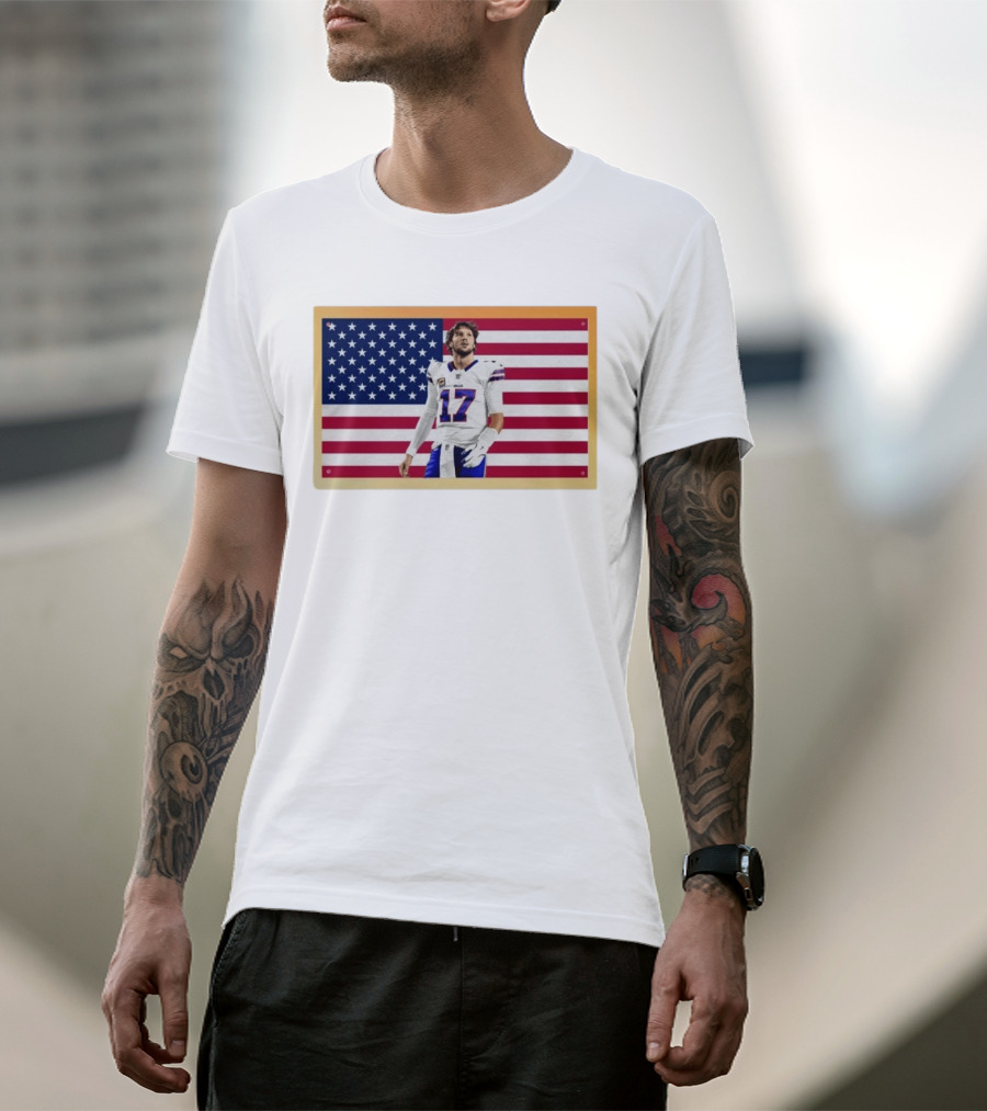 Josh Allen Buffalo Bills American Flag Football Star 17 T-Shirt