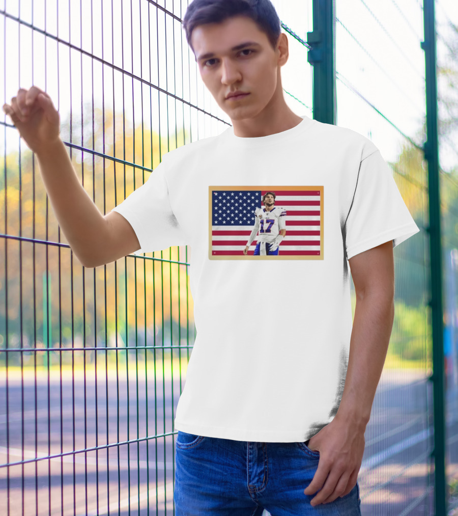 Josh Allen Buffalo Bills American Flag Football Star 17 T-Shirt