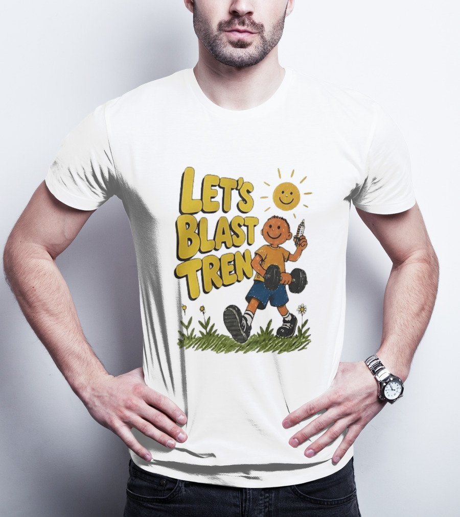 Let's Blast Tren Bodybuilding Fitness Workout Cartoon Dumbbell Sun T-Shirt