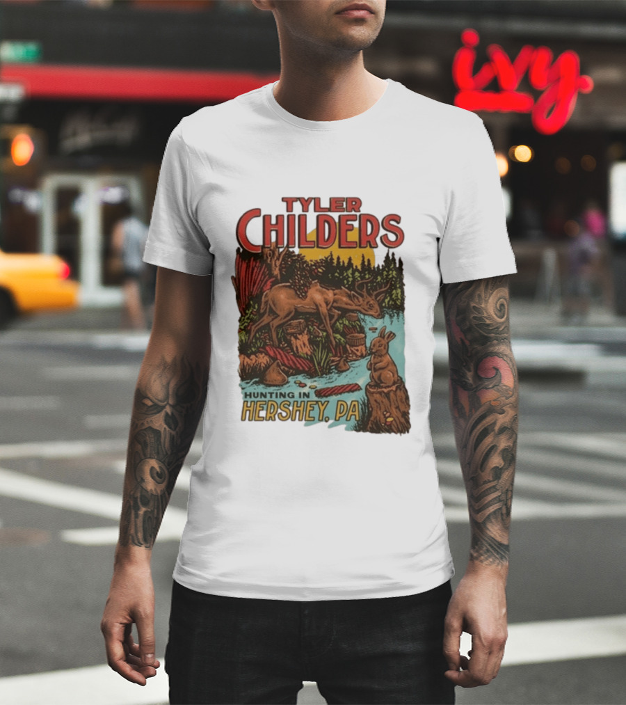 Tyler Childers Hunting In Hershey PA Deer And Rabbit Scene T-Shirt