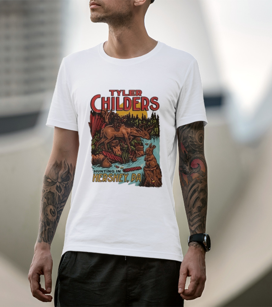 Tyler Childers Hunting In Hershey PA Deer And Rabbit Scene T-Shirt