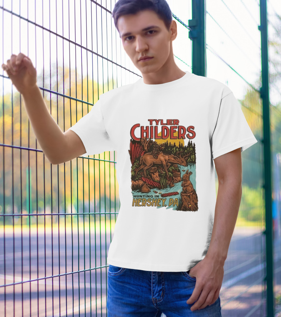 Tyler Childers Hunting In Hershey PA Deer And Rabbit Scene T-Shirt