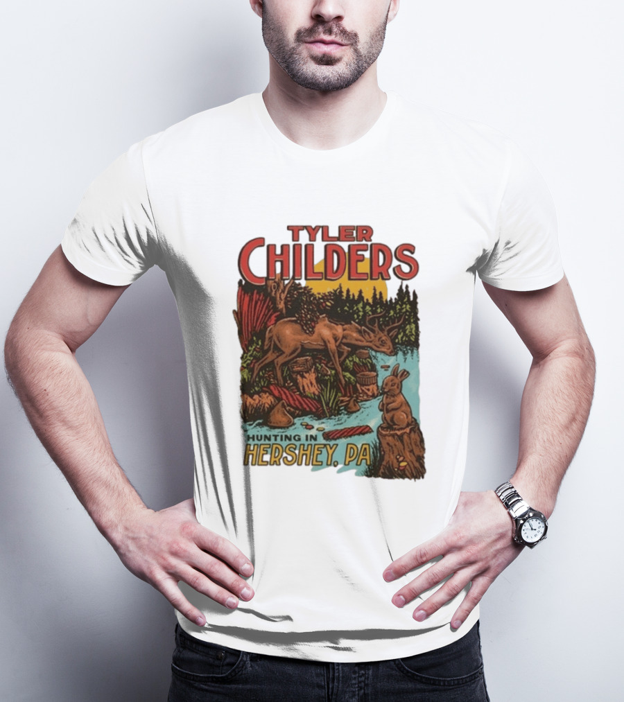 Tyler Childers Hunting In Hershey PA Deer And Rabbit Scene T-Shirt
