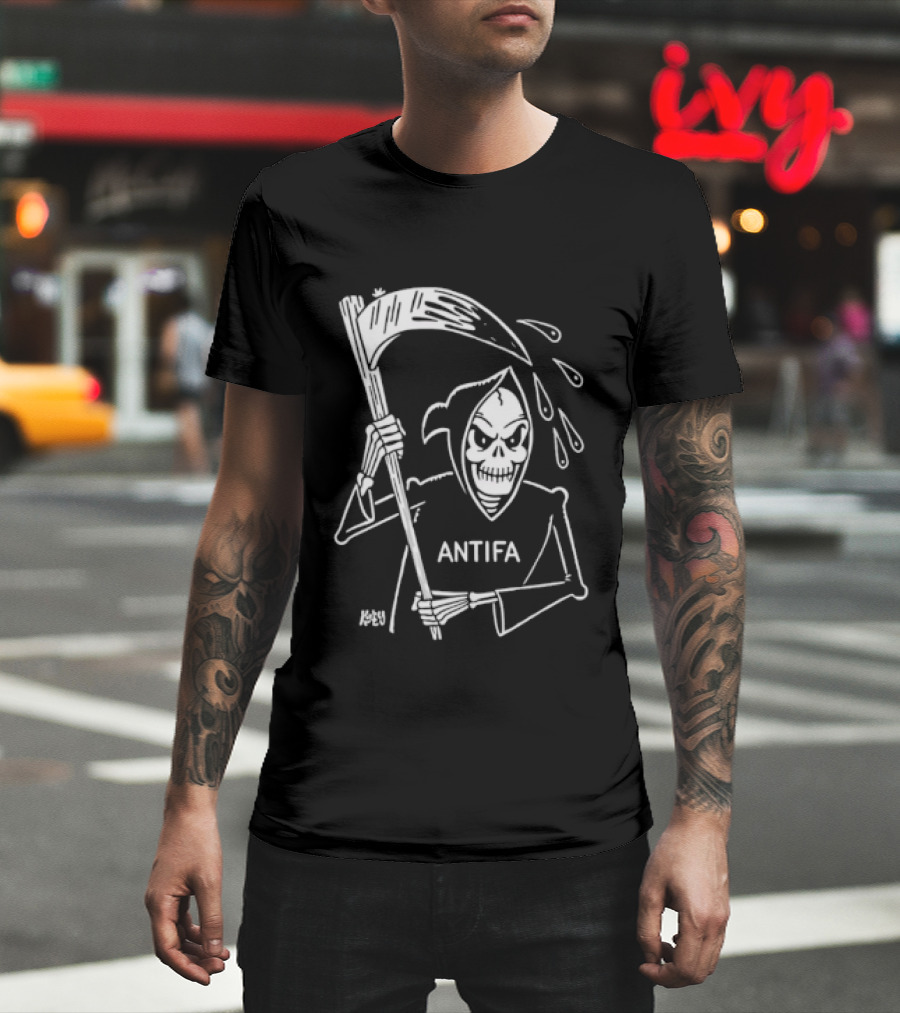 Grim Reaper Scythe Antifa Skeleton Political Skeleton T-Shirt