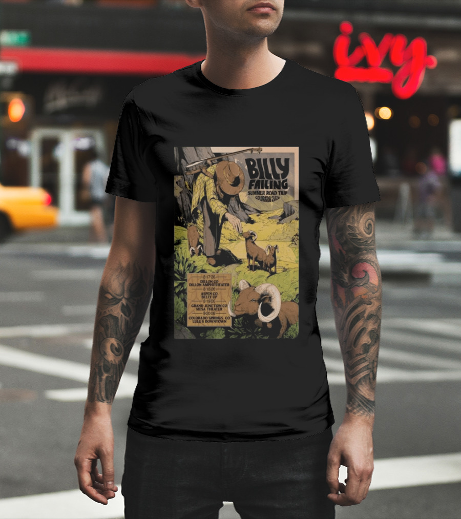 Billy Failing Summer Road Trip Colorado 2026 Grand Junction Lulu's Downtown Meadow Park Theater Dillon Amphitheater T-Shirt