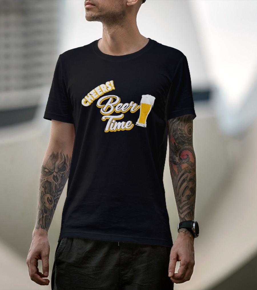 Cheers Beer Time Distressed Alcohol Drinking T-Shirt