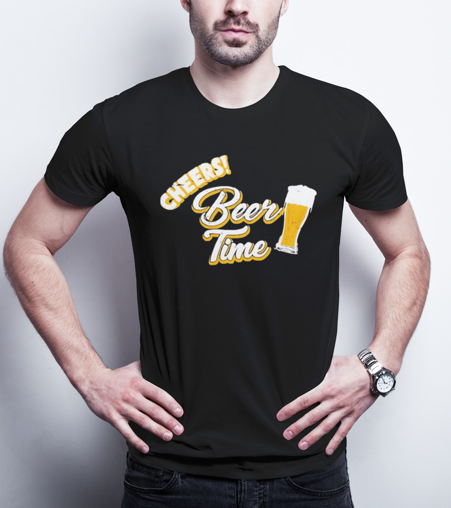 Cheers Beer Time Distressed Alcohol Drinking T-Shirt