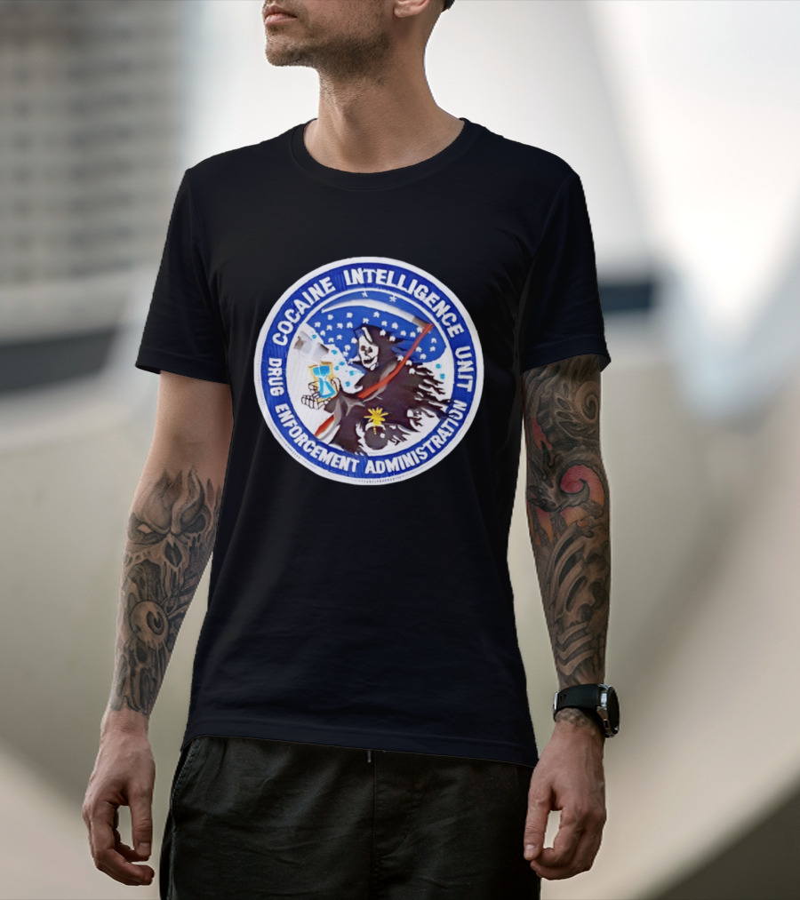 Cocaine Intelligence Unit Drug Enforcement Administration Grim Reaper Holding Hourglass Patch T-Shirt
