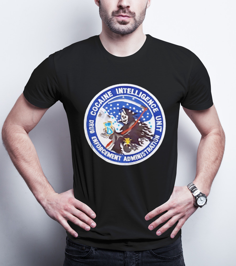 Cocaine Intelligence Unit Drug Enforcement Administration Grim Reaper Holding Hourglass Patch T-Shirt