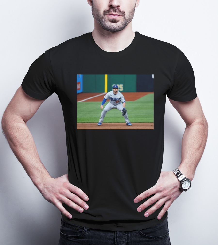 Los Angeles Dodgers Max Muncy Jersey Number 13 Third Baseman Action Shot T-Shirt
