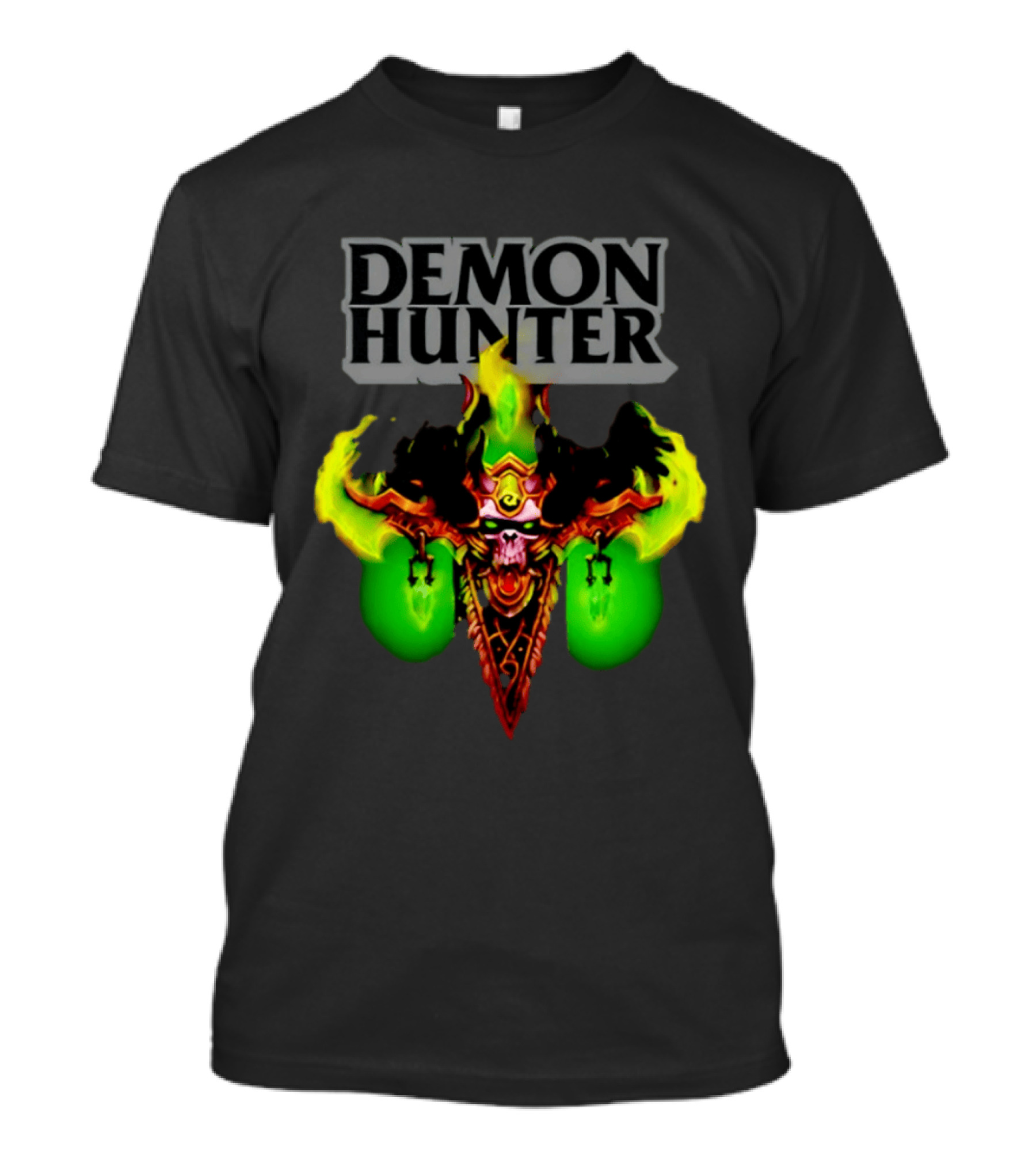 Demon Hunter Skull World Of Warcraft Emblem With Green Flame Accents T-Shirt