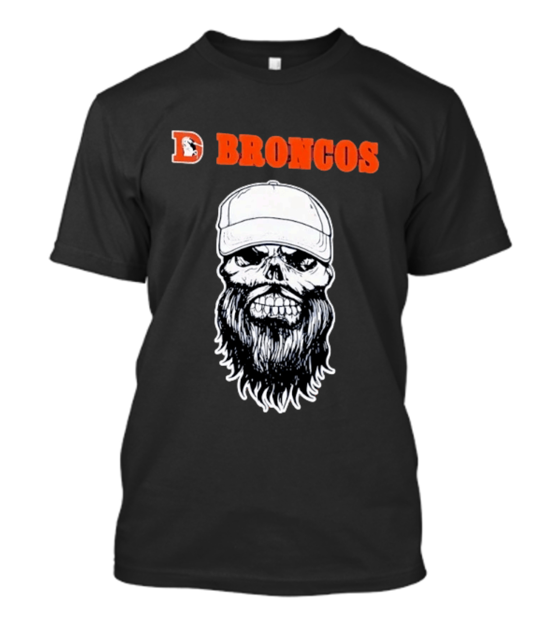 Broncos Bearded Skull With Cap Football Fan T-Shirt