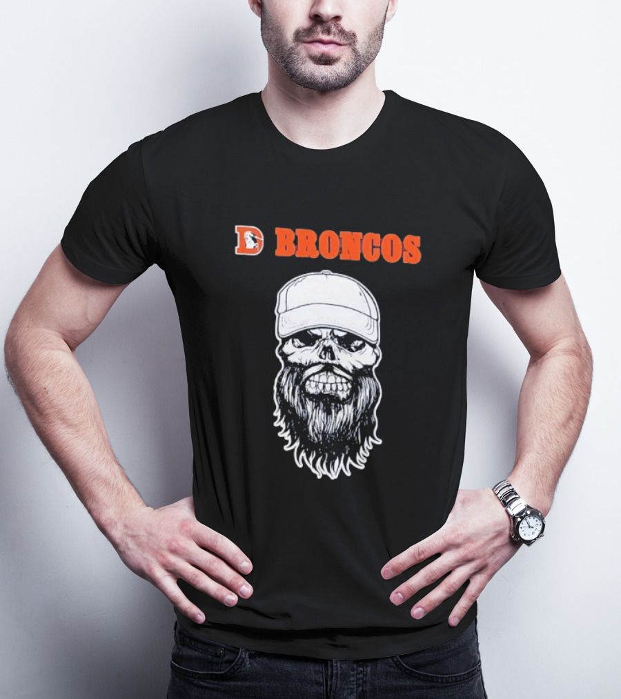 Broncos Bearded Skull With Cap Football Fan T-Shirt